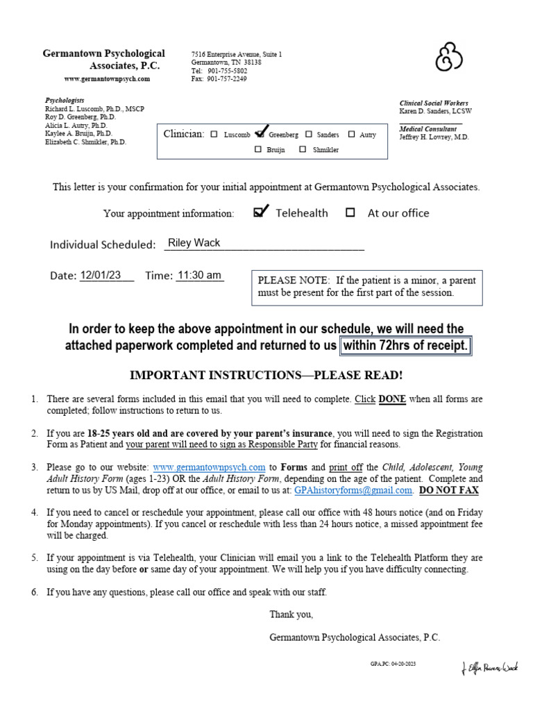 PT Regisistration With Insurance - R. Wack | PDF | Psychotherapy | Fee