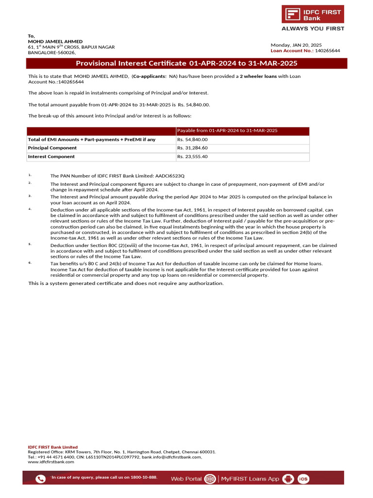 Provisional Interest Certificate - 240520 - 120616 | PDF | Tax ...