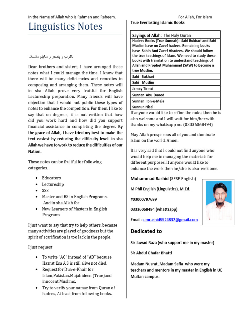 Linguistics_Notes_Brief | PDF | Verb | Phonetics