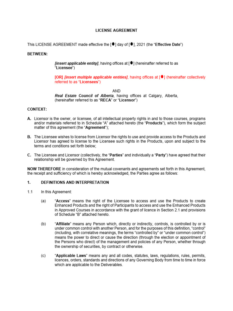 RECA Non Exclusive Licensing Agreement SAMPLE | PDF | License | Employment