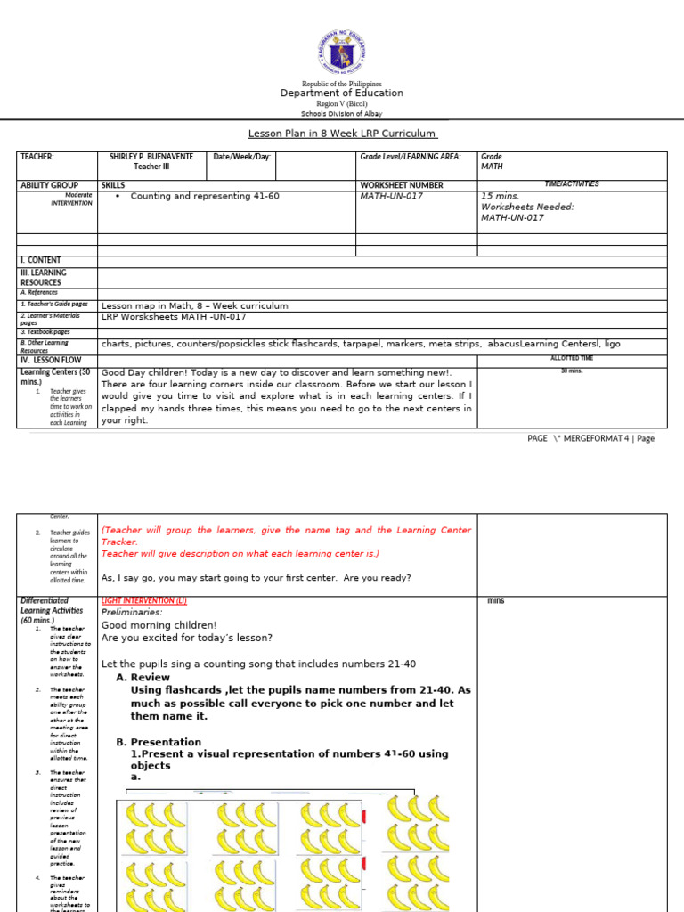 Counting 41-60 Lesson Plan | PDF | Teachers | Cognition