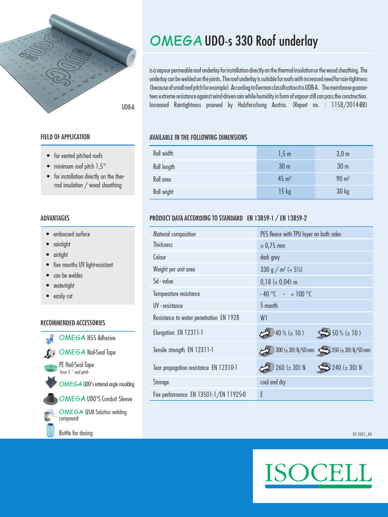 Product Data Sheet - ISOCELL OMEGA UDOs 330 - EN | PDF | Roof | Thermal ...