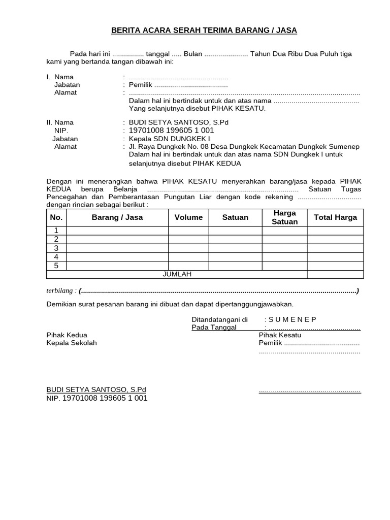 Serah Terima Barang SDN Dungkek I | PDF