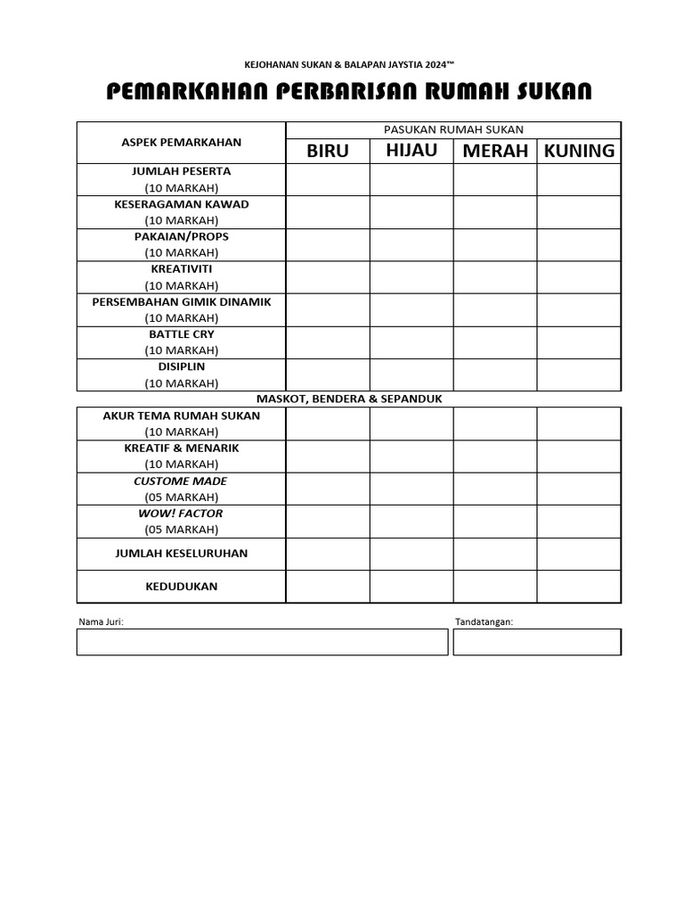 Borang Pemarkahan Perbarisan Rumah Sukan | PDF