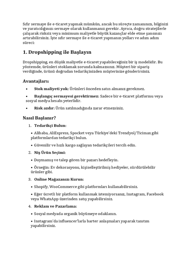 Sıfır Sermaye Ile E-Ticaret | PDF