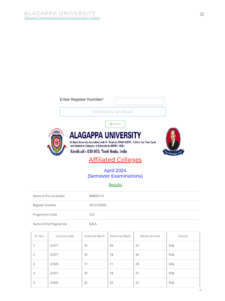 Rokesh Alagappa University - Affiliated Colleges Examination Automation ...