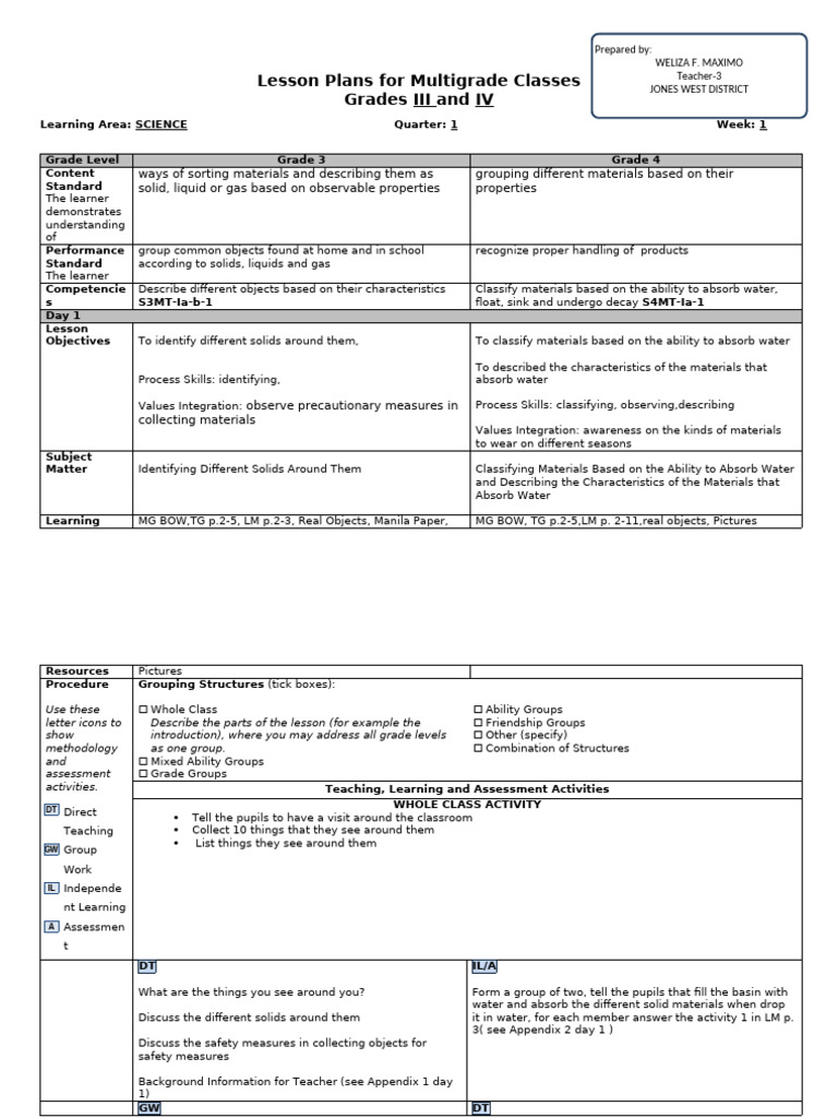 Science34 q1 w1 Edina D. Britos | PDF | Educational Assessment | Classroom