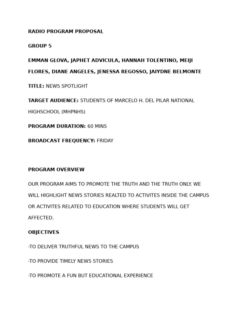 Radio Program Proposal | PDF