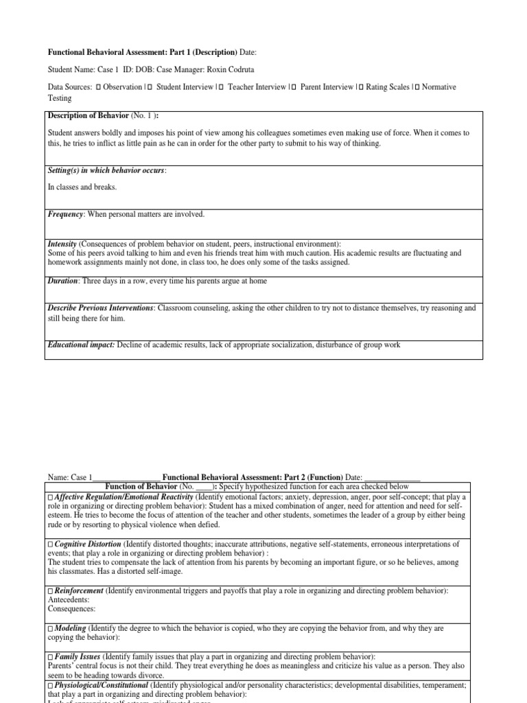 Functional Behavioral Assessment | PDF | Self Esteem | Behavior