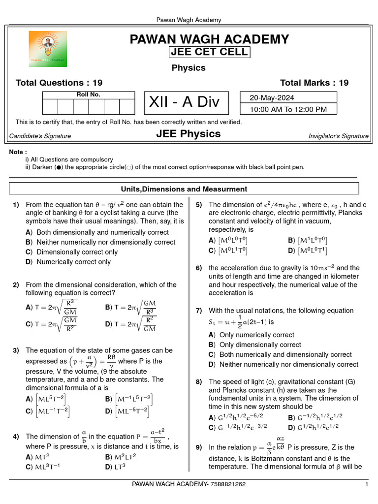 UNIt and Its Measurements DPP-1 | PDF | Density | Force