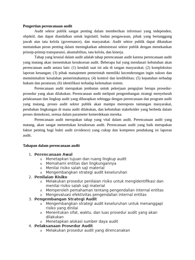 Pengertian Perencanaan Audit | PDF