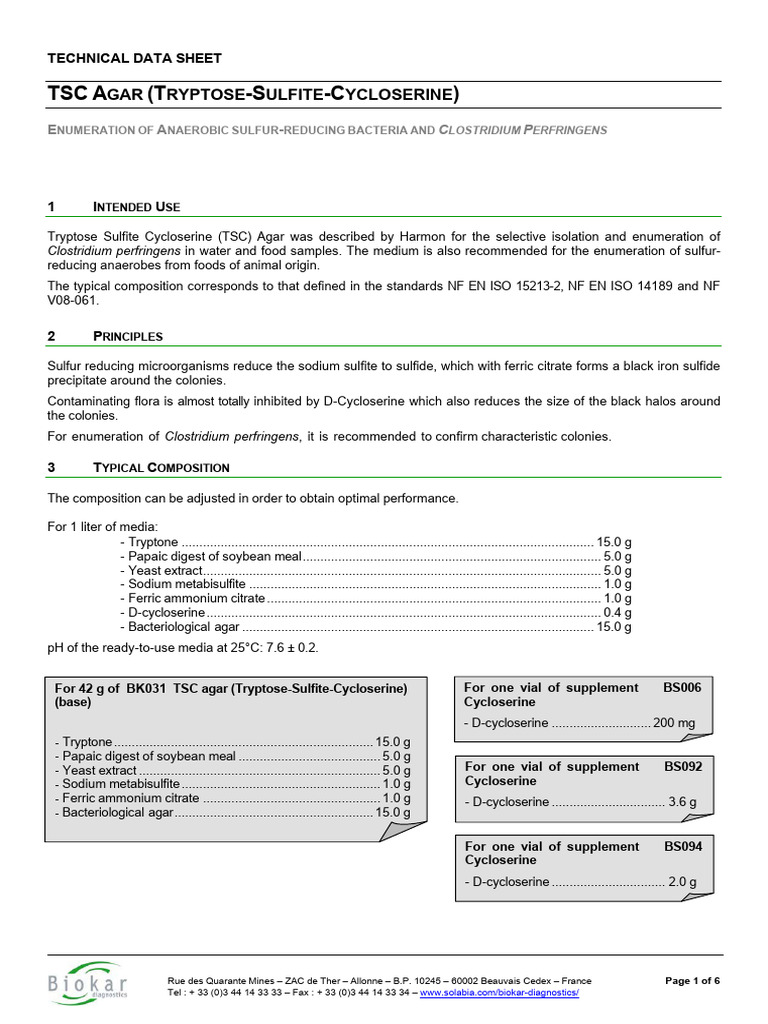 FT - TSC Agar BK031 BM039 BM077 BS006 BS092 1 | PDF | Microbiology