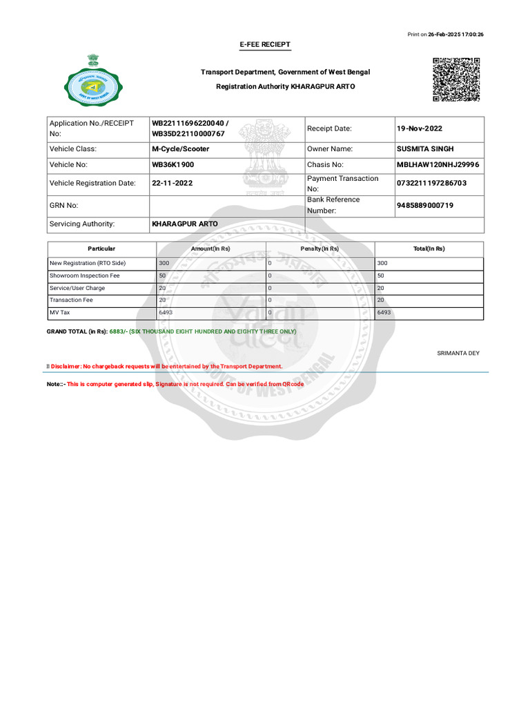 VAHAN 4.0 (Citizen Services)~onlineapp02~150~8000 | PDF | Receipt ...