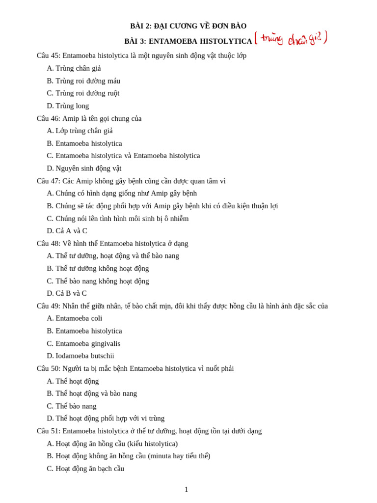 123doc 552 Cau Trac Nghiem Ky Sinh Trung Co Dap An 1 | PDF