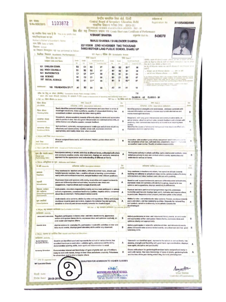 Ni Classxmarksheet | PDF