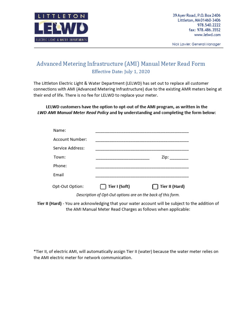 LWD AMI Manual Meter Read Form | PDF | Service Industries ...