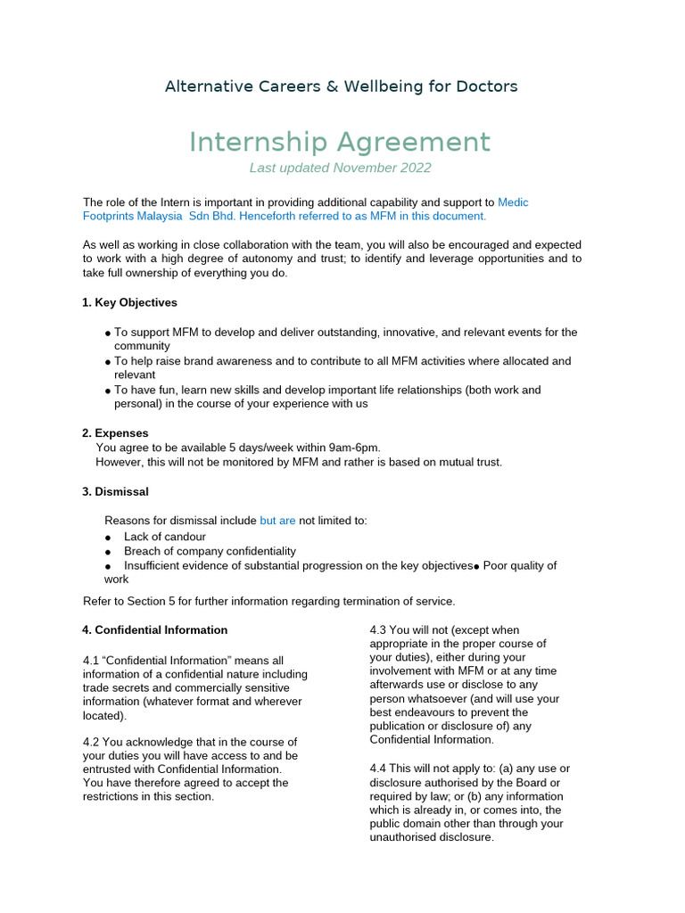 Please Read & Sign - Internship Agreement | PDF | Confidentiality | Justice