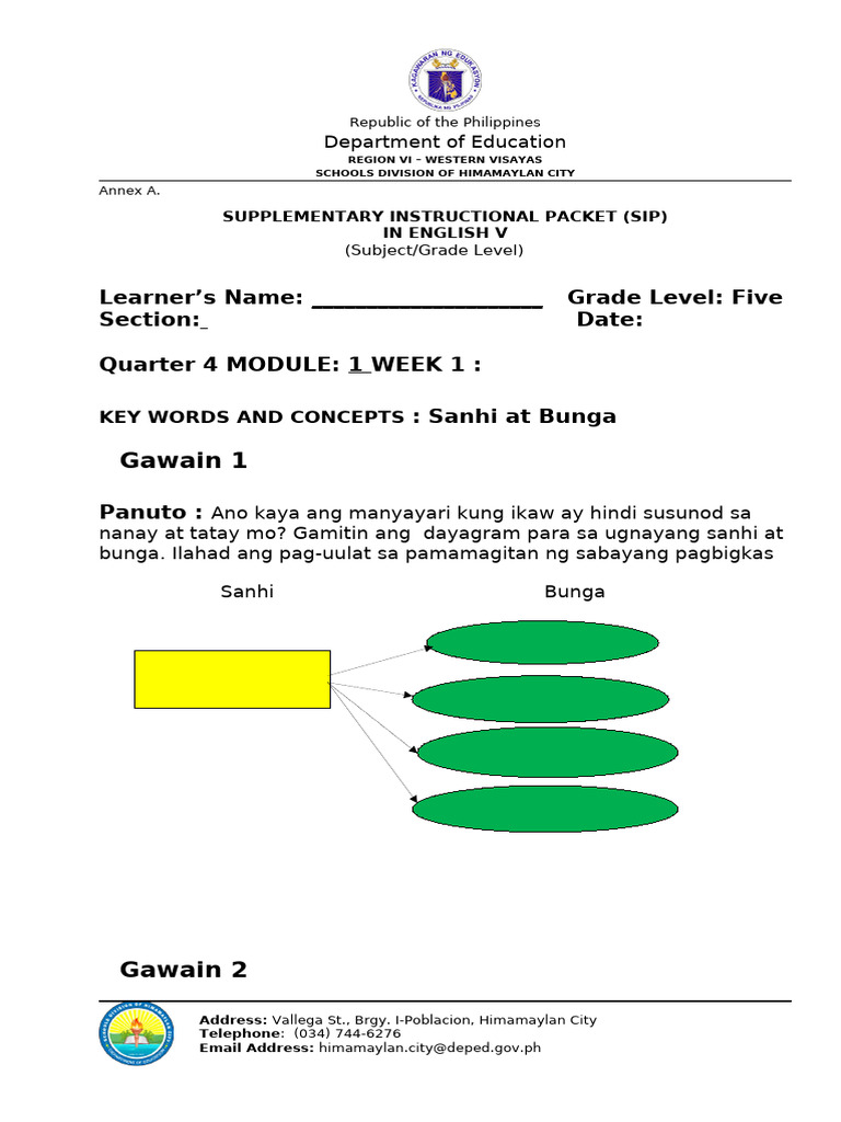 SIPacket-FIL 5 -Q4 W1-SANHI AT BUNGA | PDF | Philippines