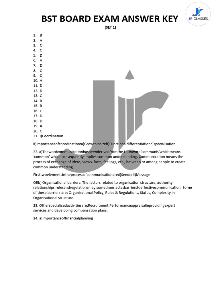 Xii BST 2025 Board Set 1 (Ans) | PDF | Risk | Business Economics