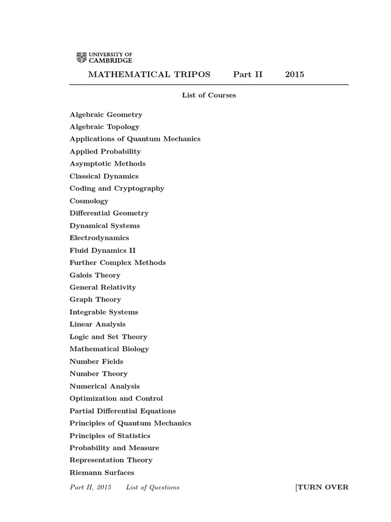 2015 Mathematical Tripos Course List | PDF | Algebraic Geometry ...