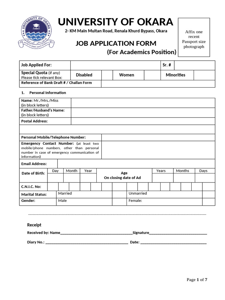 Job Application Form for Academics at UO | PDF | Academic Degree