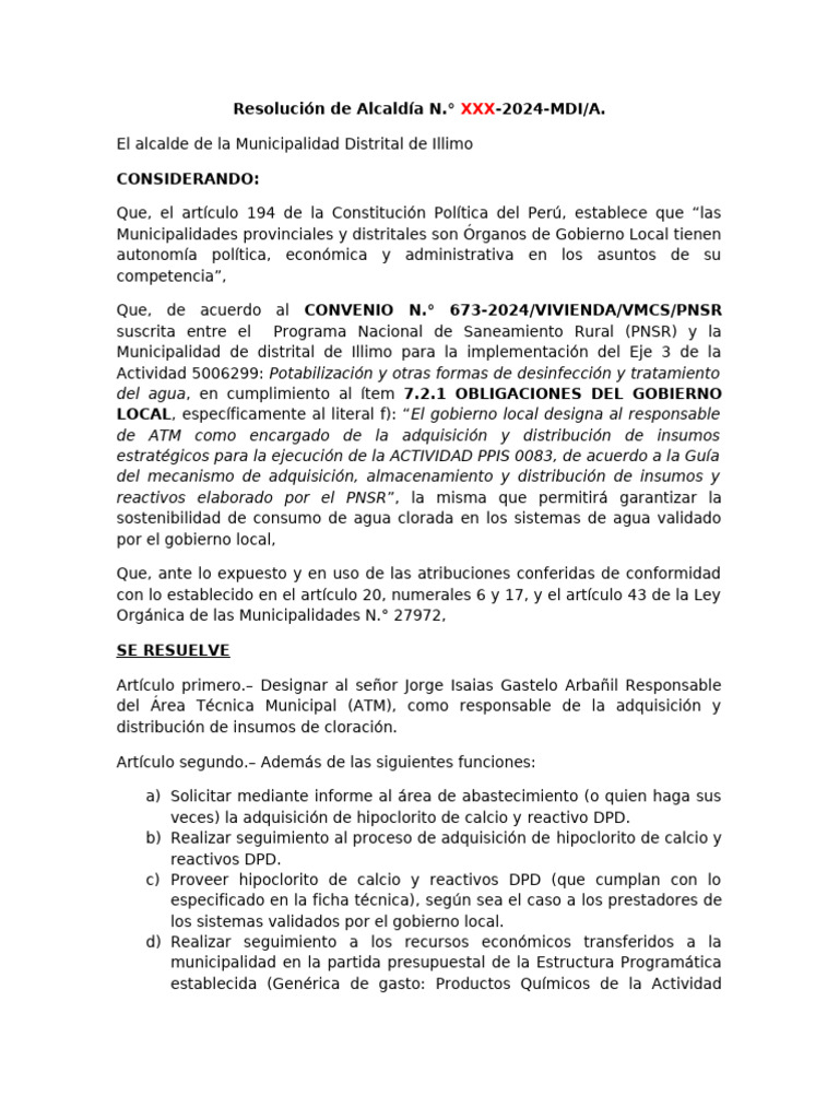 1.A Modelo de RA - Responsable - 2024 | PDF | Agua | Gobierno local