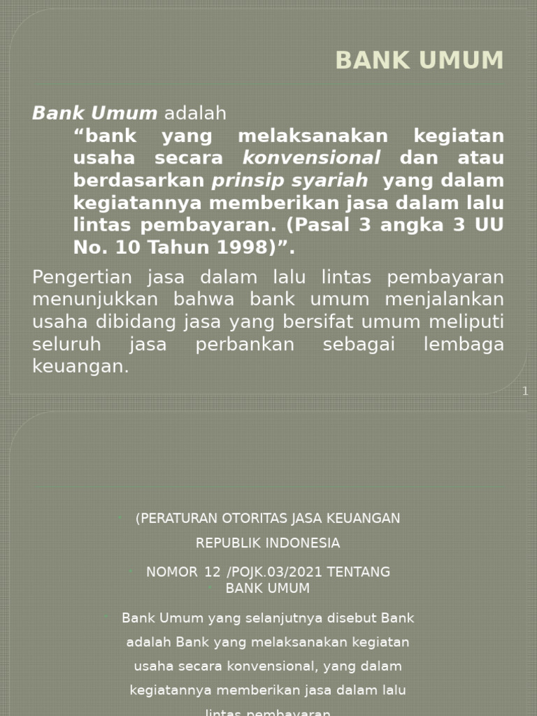 Pengertian dan Regulasi Bank Umum di Indonesia | PDF