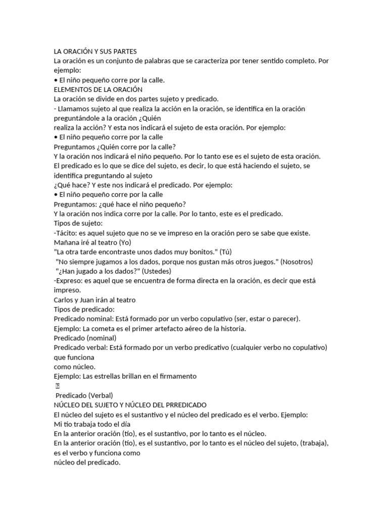 Partes de la Oración: Sujeto y Predicado | PDF | Predicado (Gramática ...
