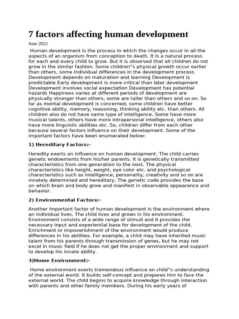 7 Factors Affecting Human Development | PDF | Socioeconomic Status ...