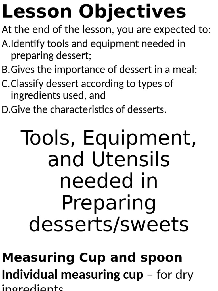Tools and Equipment For Dessert | PDF | Knife | Cookware And Bakeware