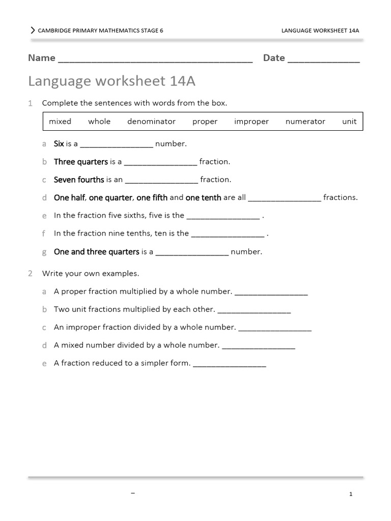 Cambridge Primary Math Stage 6 Worksheet | PDF