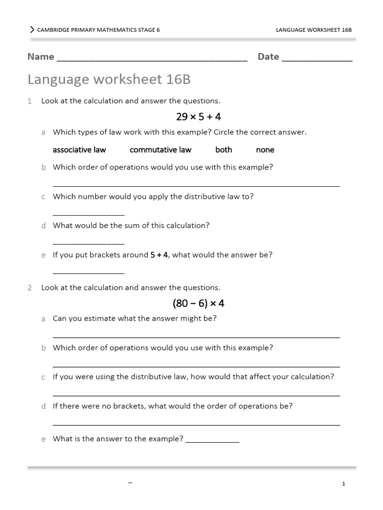 Prim Maths 6 2ed Tr Lang Ws 16b | PDF