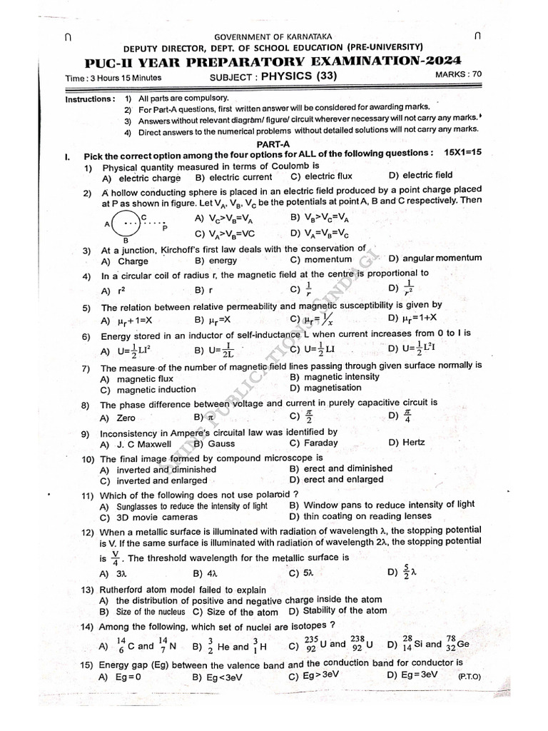 33 Physics Preparatory 2024 Vijayapur | PDF