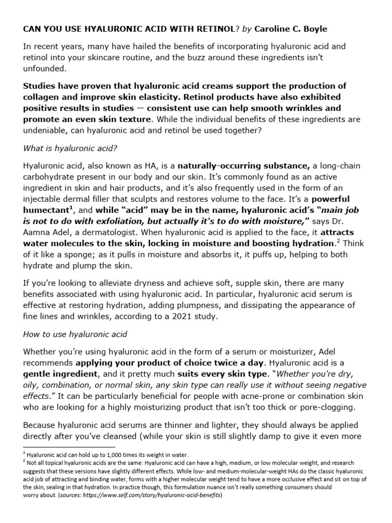 T P I - Session 24 - Extra Reading - Skincare - Can You Use Hyaluronic Acid With Retinol | PDF ...