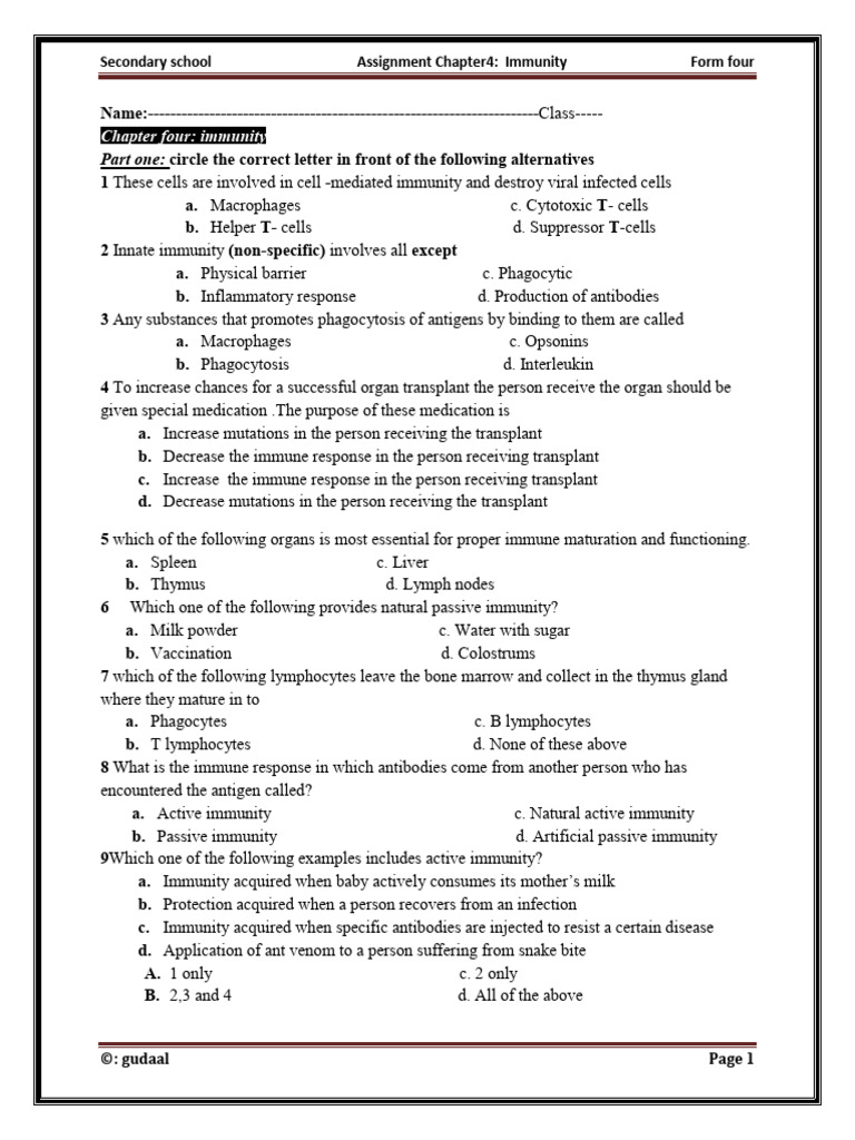 Chapter 4: Immunity Assignment Guide | PDF | Immune System | Lymphocyte