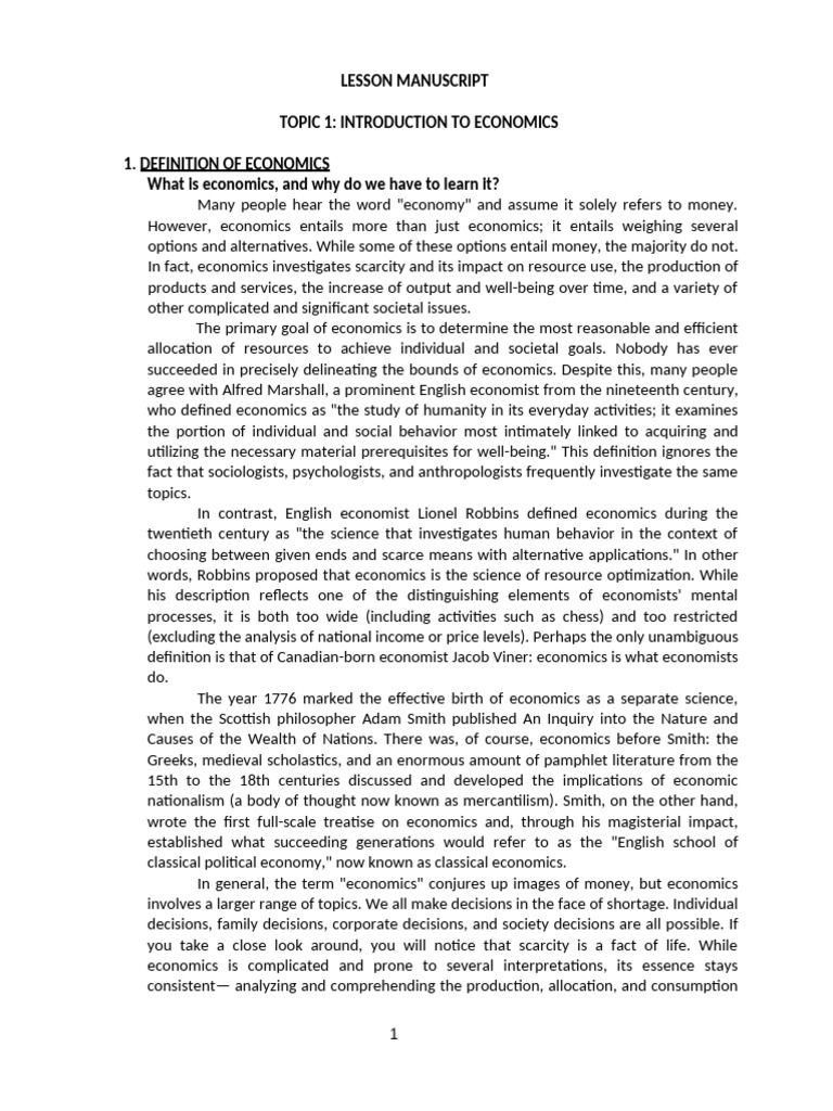 Introduction to Economics Overview | PDF | Variable (Mathematics ...