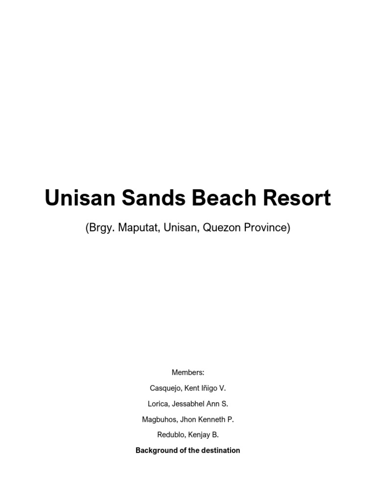 Unisan Sands: A Tourist's Paradise | PDF | Tourism | Resort