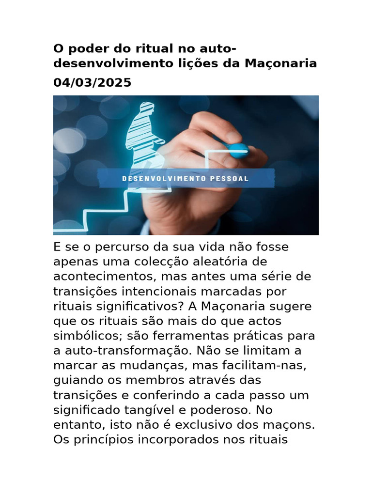 O Poder Do Ritual No Auto-Desenvolvimento Lições Da Maçonaria | PDF ...