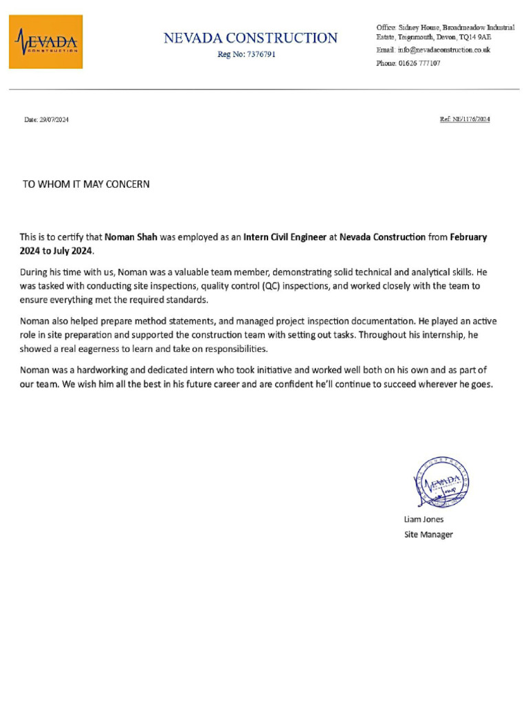 Nevada Experience Letter | PDF