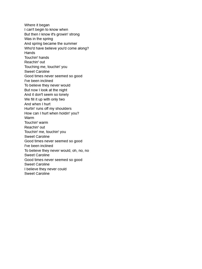 Sweet Caroline Lyrics and Meaning | PDF