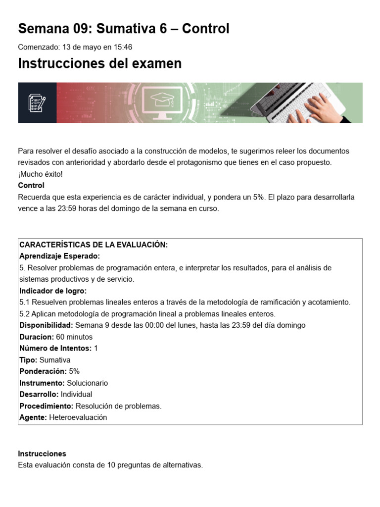 Examen - Semana 09 - Sumativa 6 - Control | PDF | Matemáticas Aplicadas