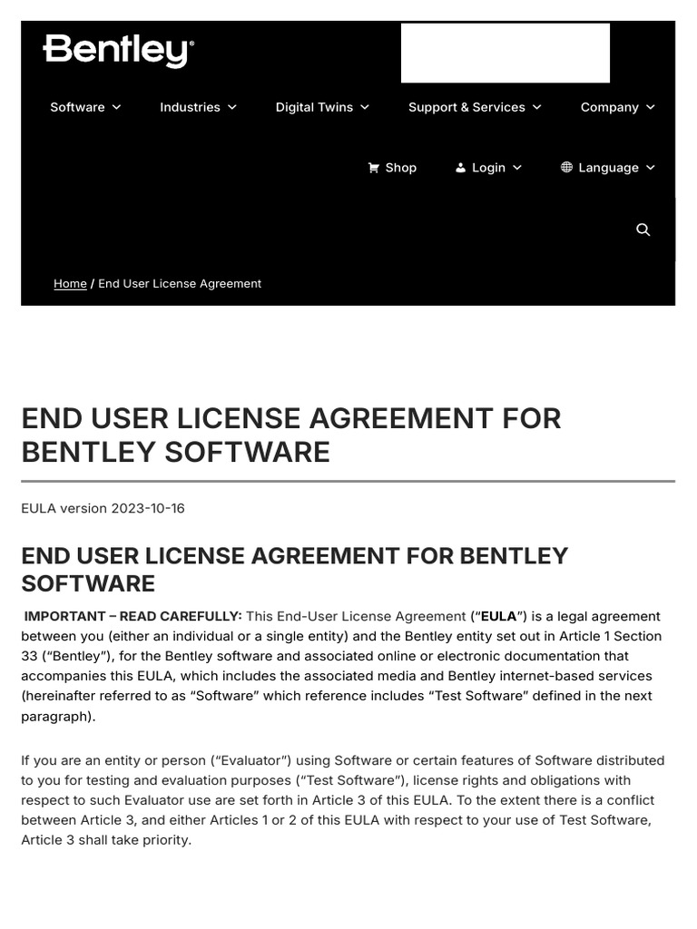 Bentley EULA | PDF | License | Software