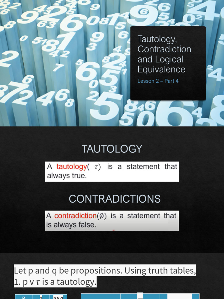 Tautology, Contradiction and Logical Equivalence | PDF