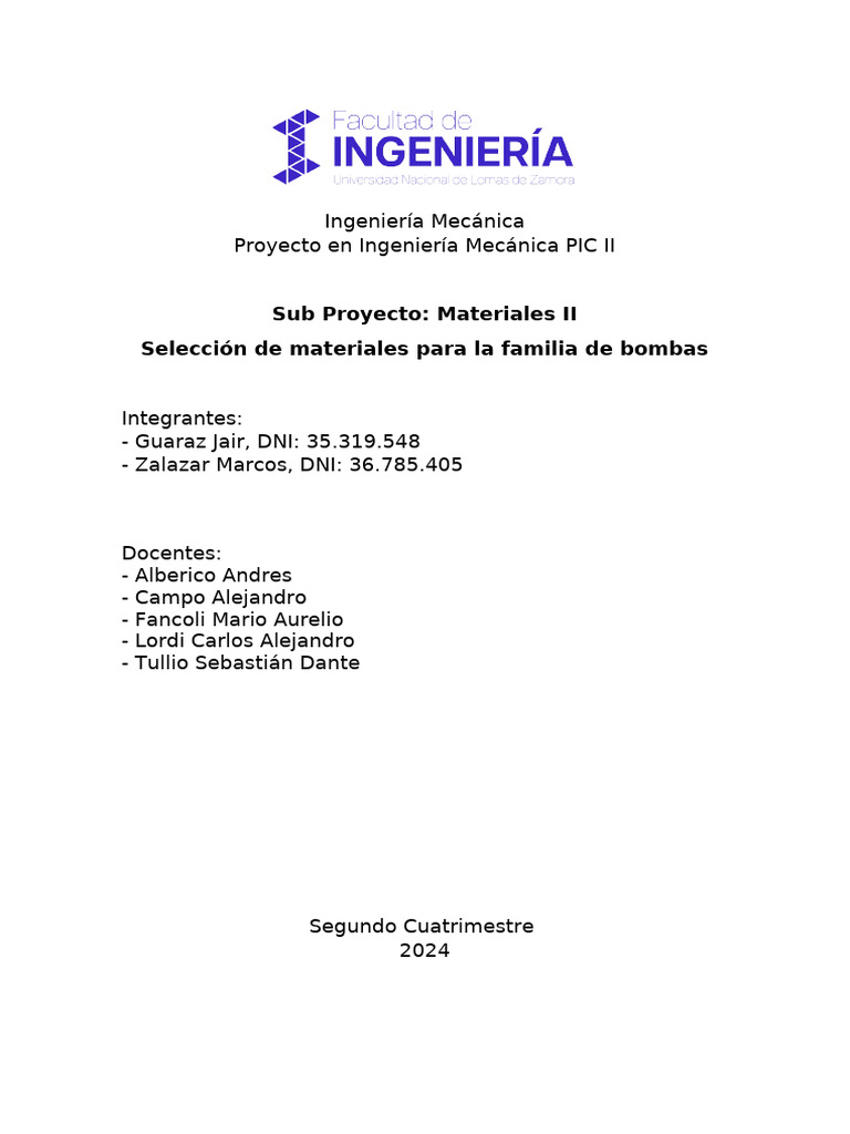 PIC II - Sub Proyecto - Materiales II - Guaraz-Zalazar - R1 | PDF | Materiales | Física Aplicada ...