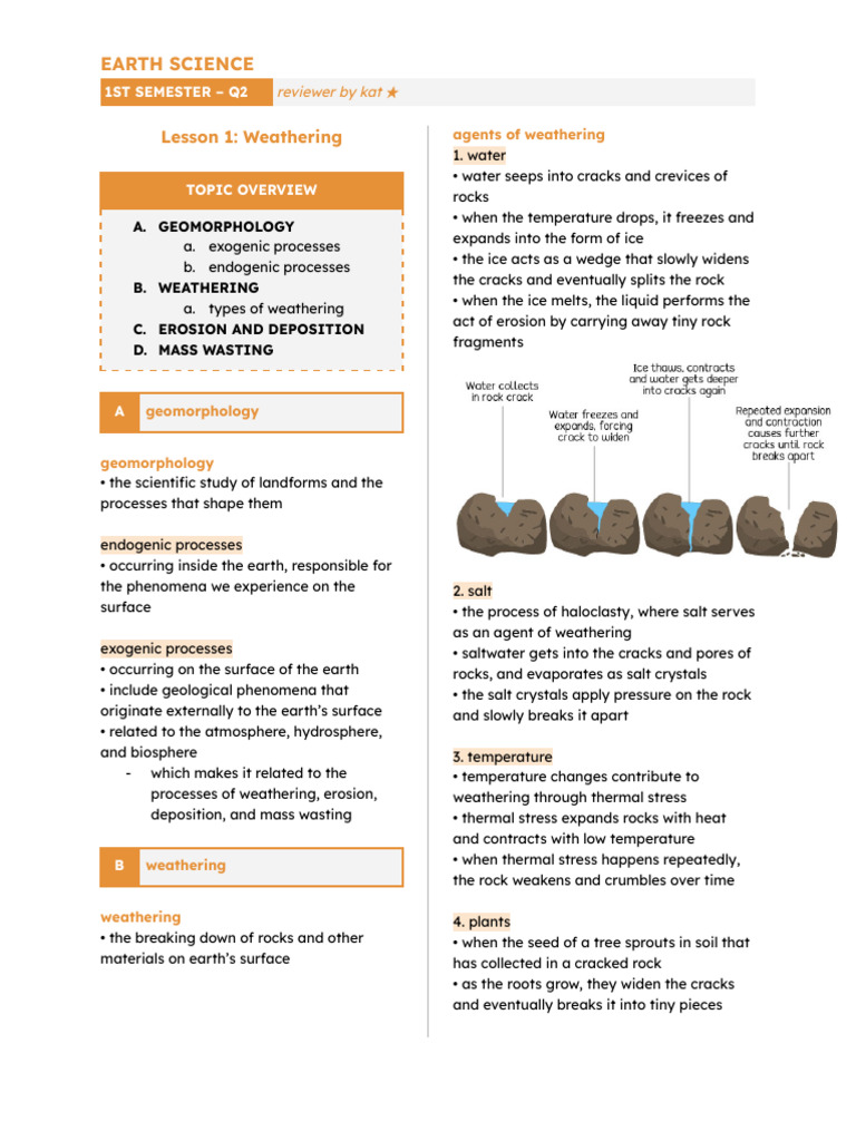 Earth Science Weathering & Erosion Guide | PDF | Magma | Igneous Rock