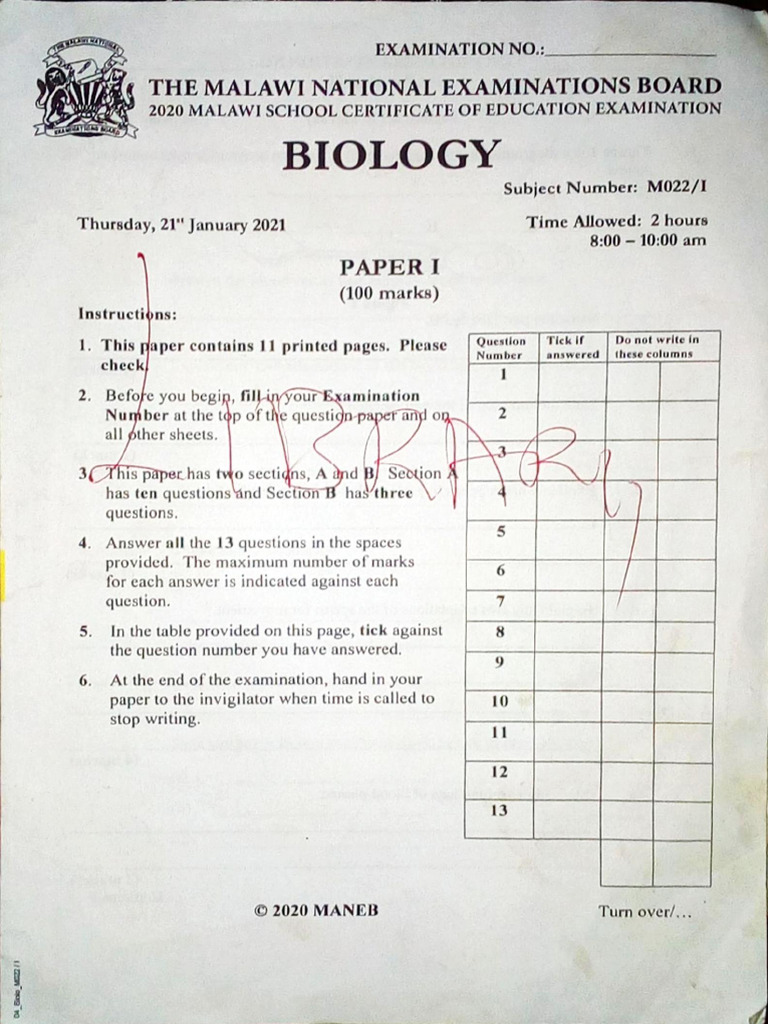 2020 Msce Biology | PDF