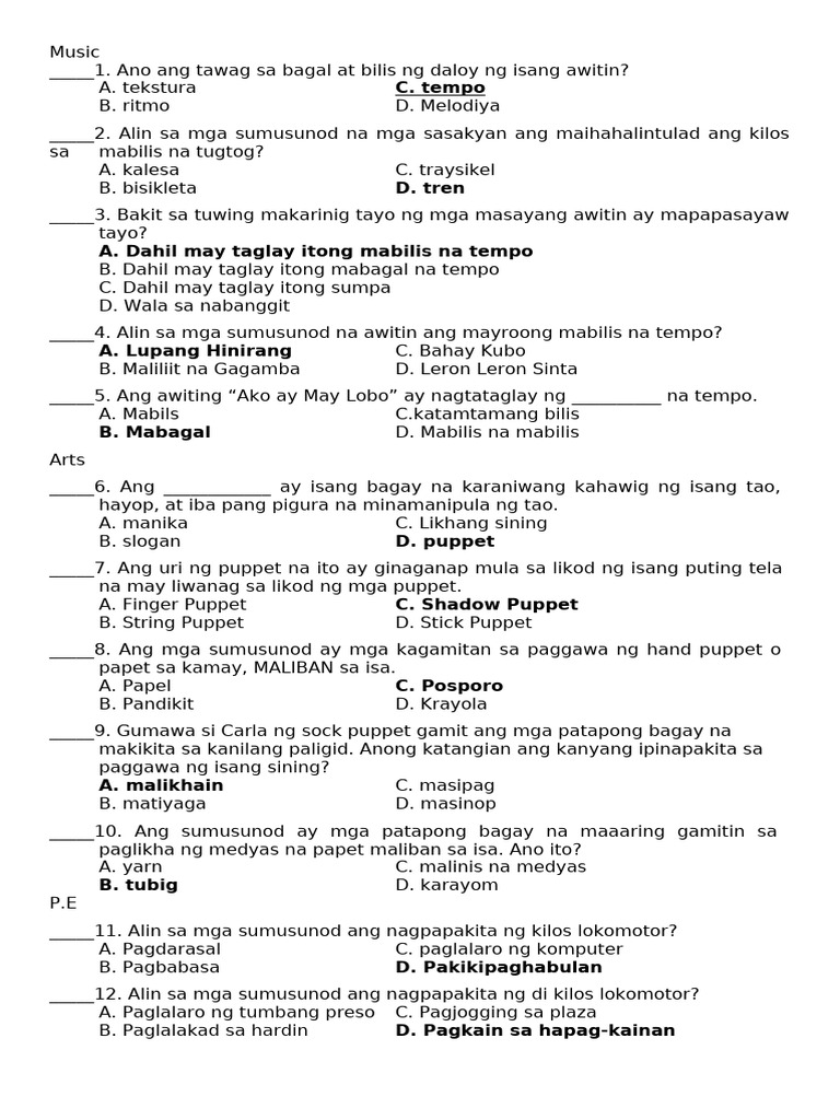 Mapeh Week 1 Long Quiz | PDF