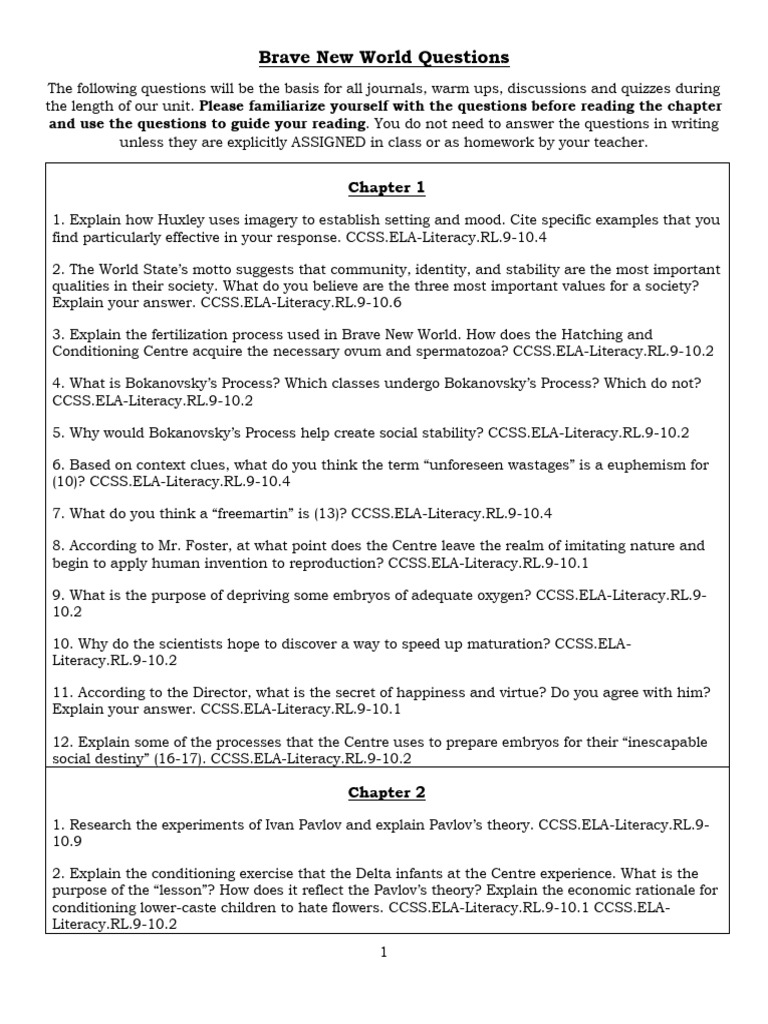 Brave New World Questions (1) | PDF
