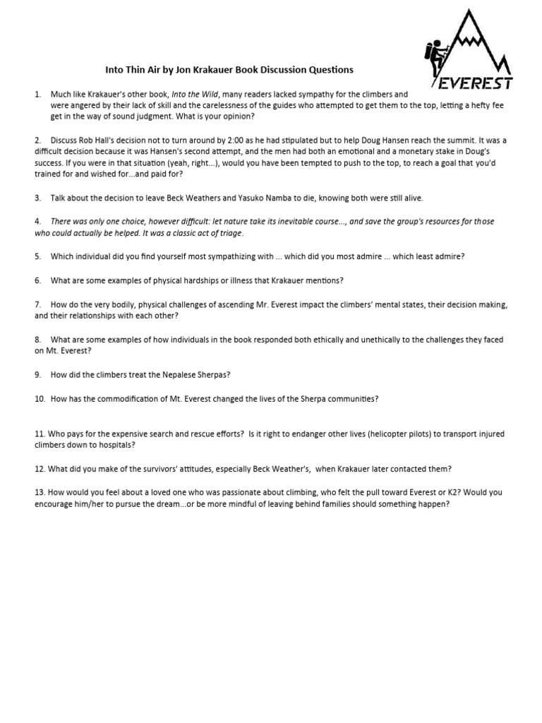 Into Thin Air Questions New | PDF