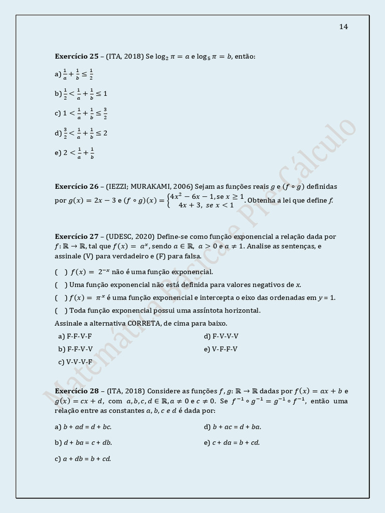 Exercícios de Matemática: Funções e Inequações | PDF | Função ...